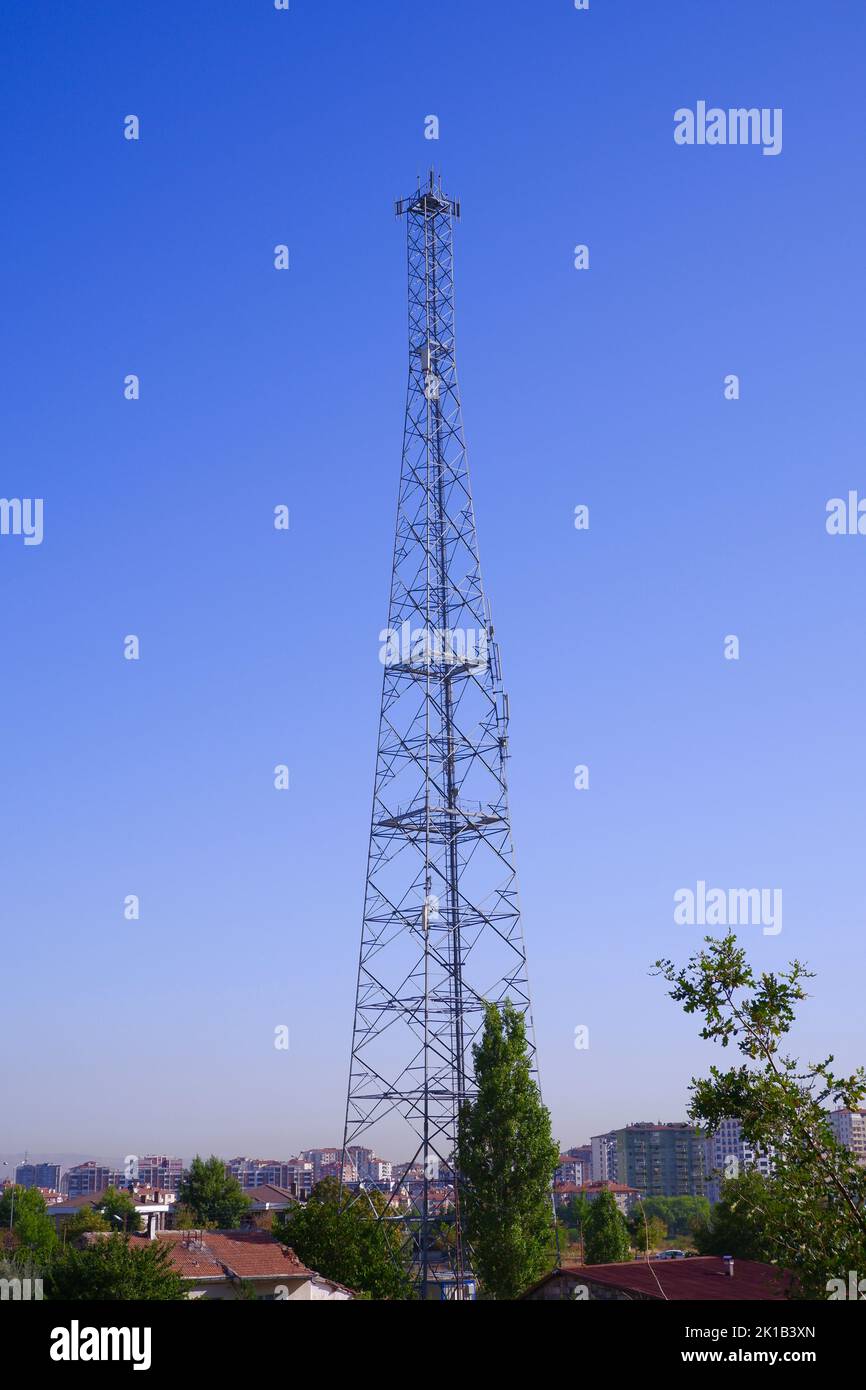 Communications satellite tower. antenna telephone radio Stock Photo - Alamy