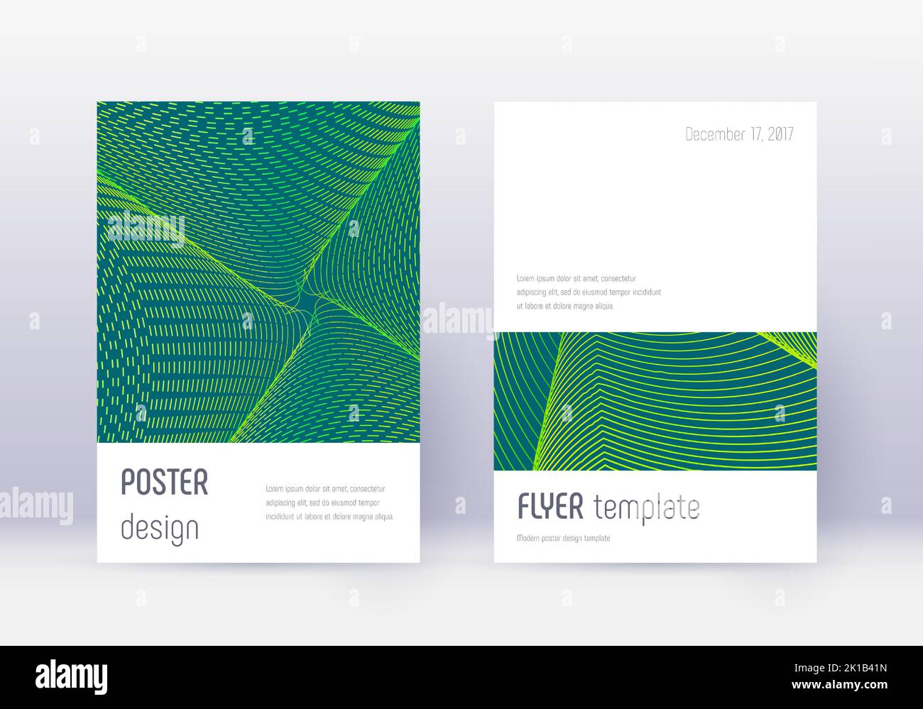 Minimalistic cover design template set. Green abstract lines on dark ...