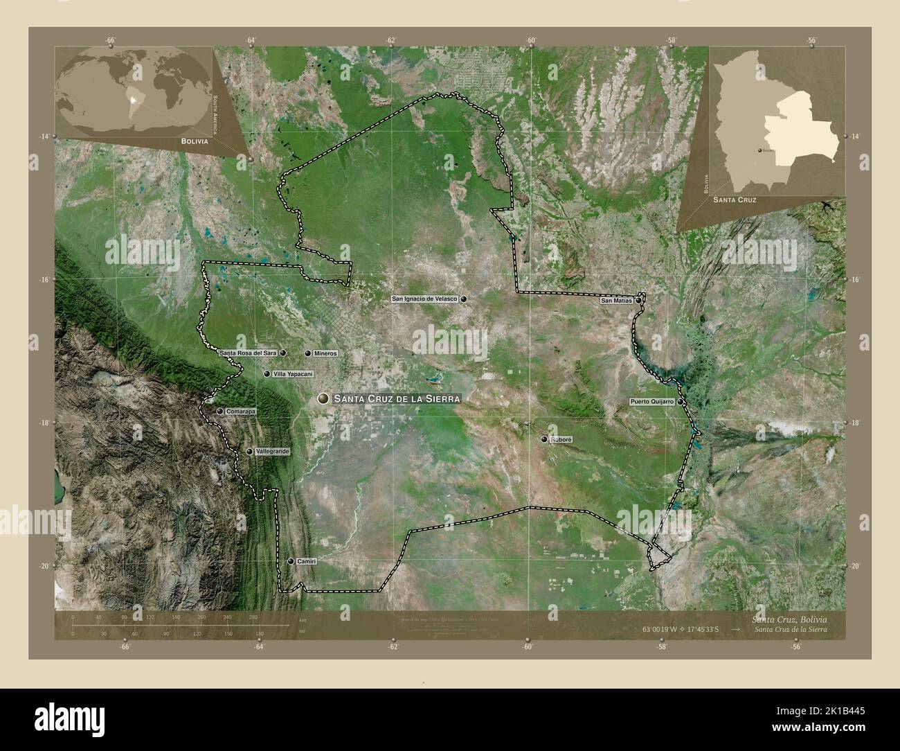 Santa Cruz, department of Bolivia. High resolution satellite map ...