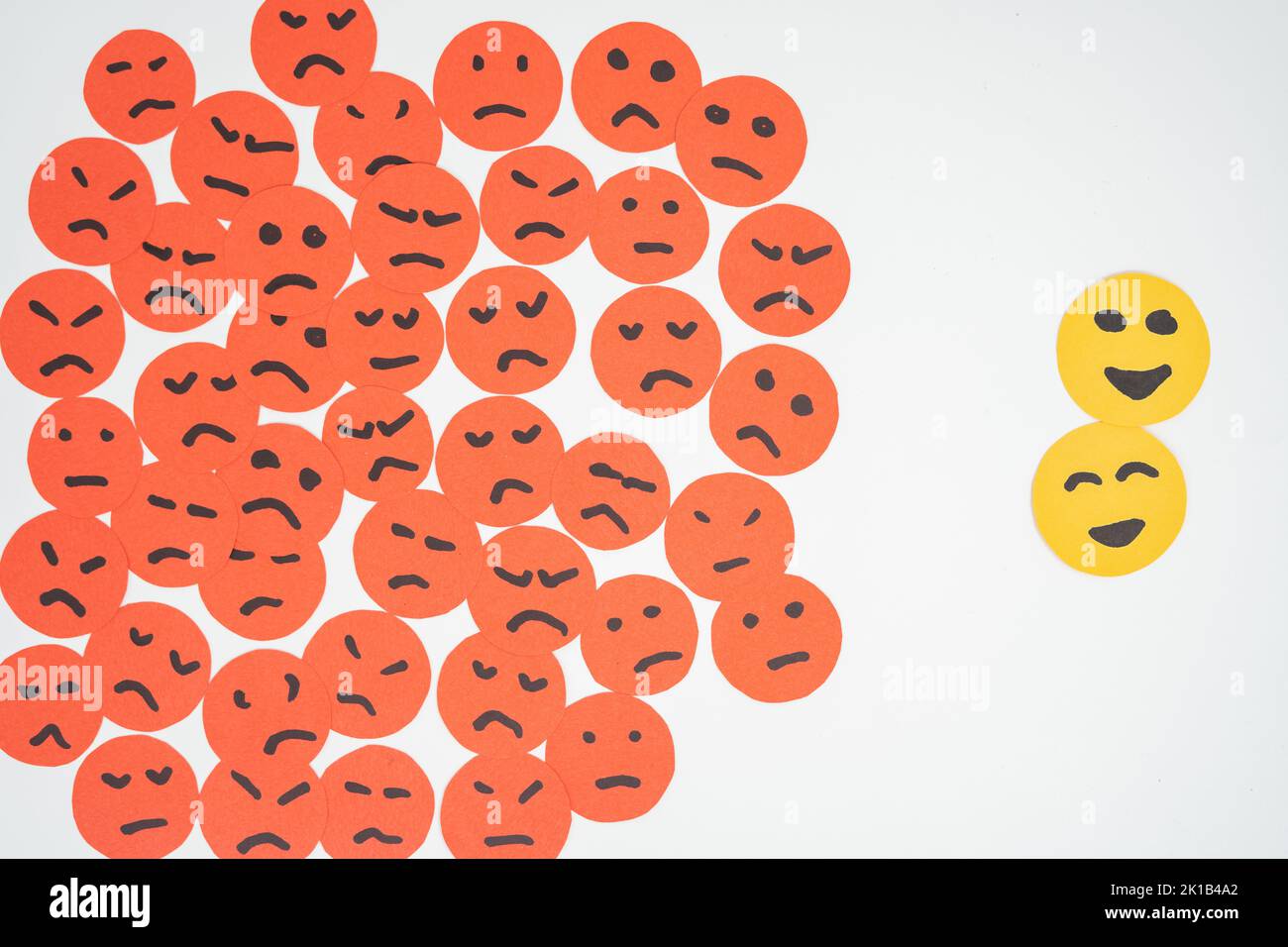 Concept (faces drawn on paper with bad mood and a smile) for a positive ...