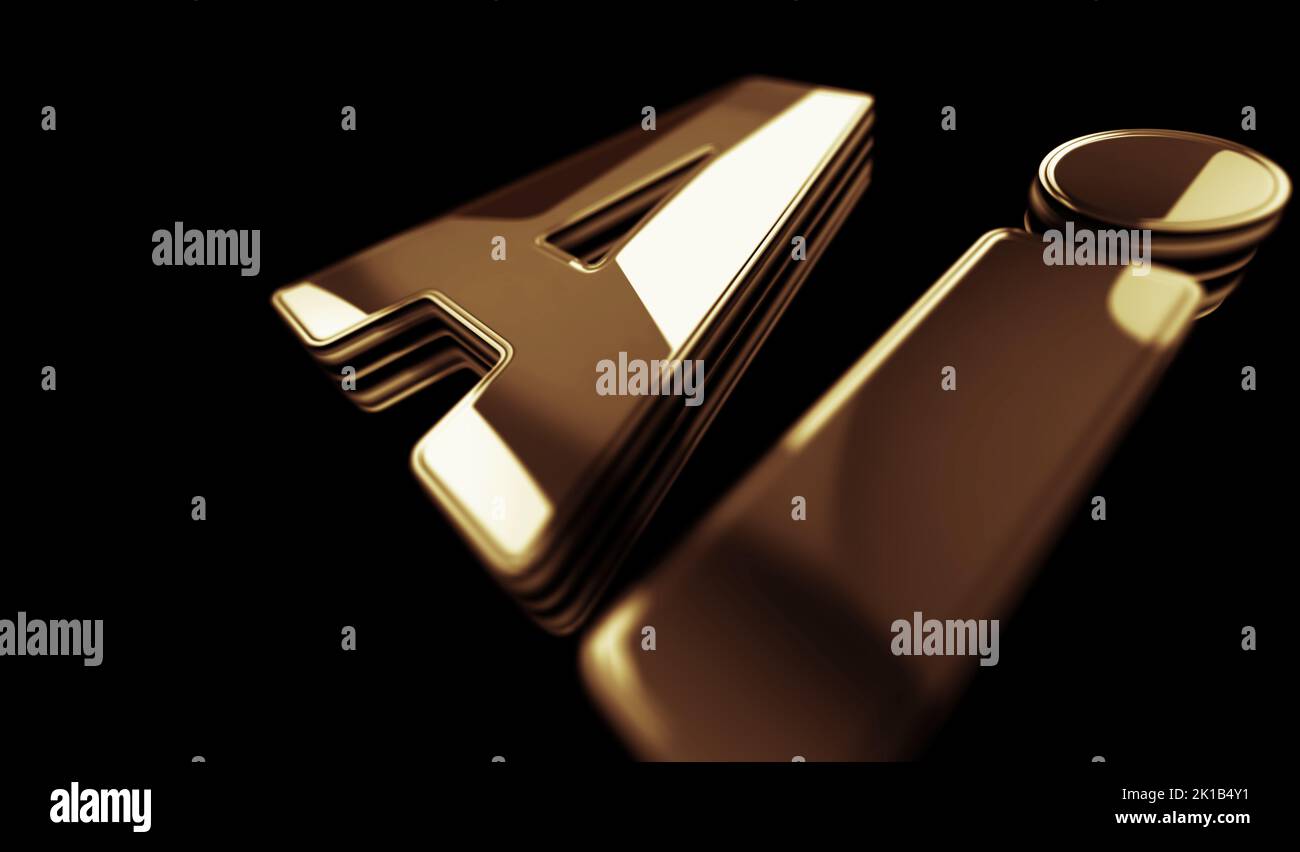 Artificial intelligence technology AI and deep learning golden metal ...