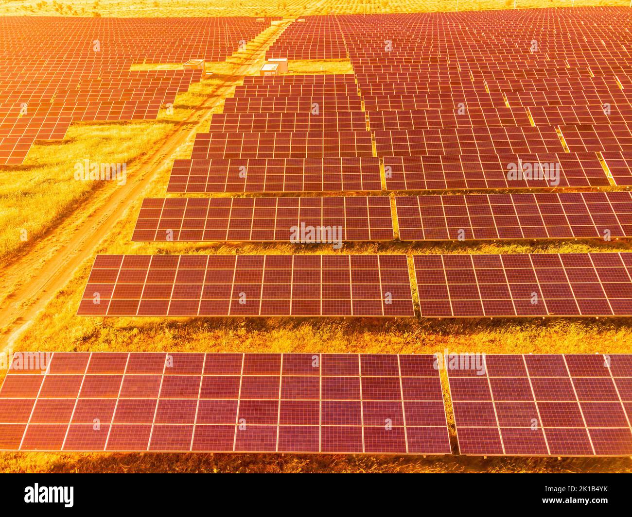 Aerial top view of a solar panels power plant. Photovoltaic solar ...