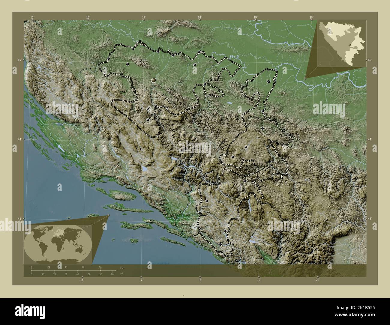Repuplika Srpska, entity of Bosnia and Herzegovina. Elevation map ...
