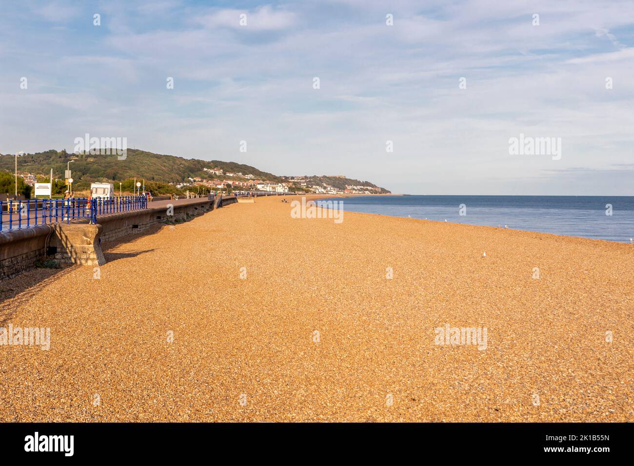 The empty beach between Hythe and Seabrook along Princes Parade, Kent ...