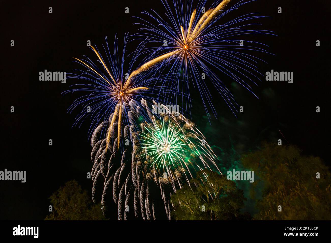 A scenic view of colorful fireworks in the sky at night in Adelaide ...