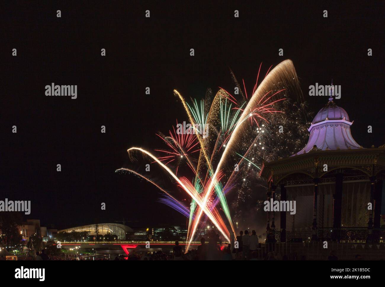 A scenic view of colorful fireworks in the sky at night in Adelaide ...