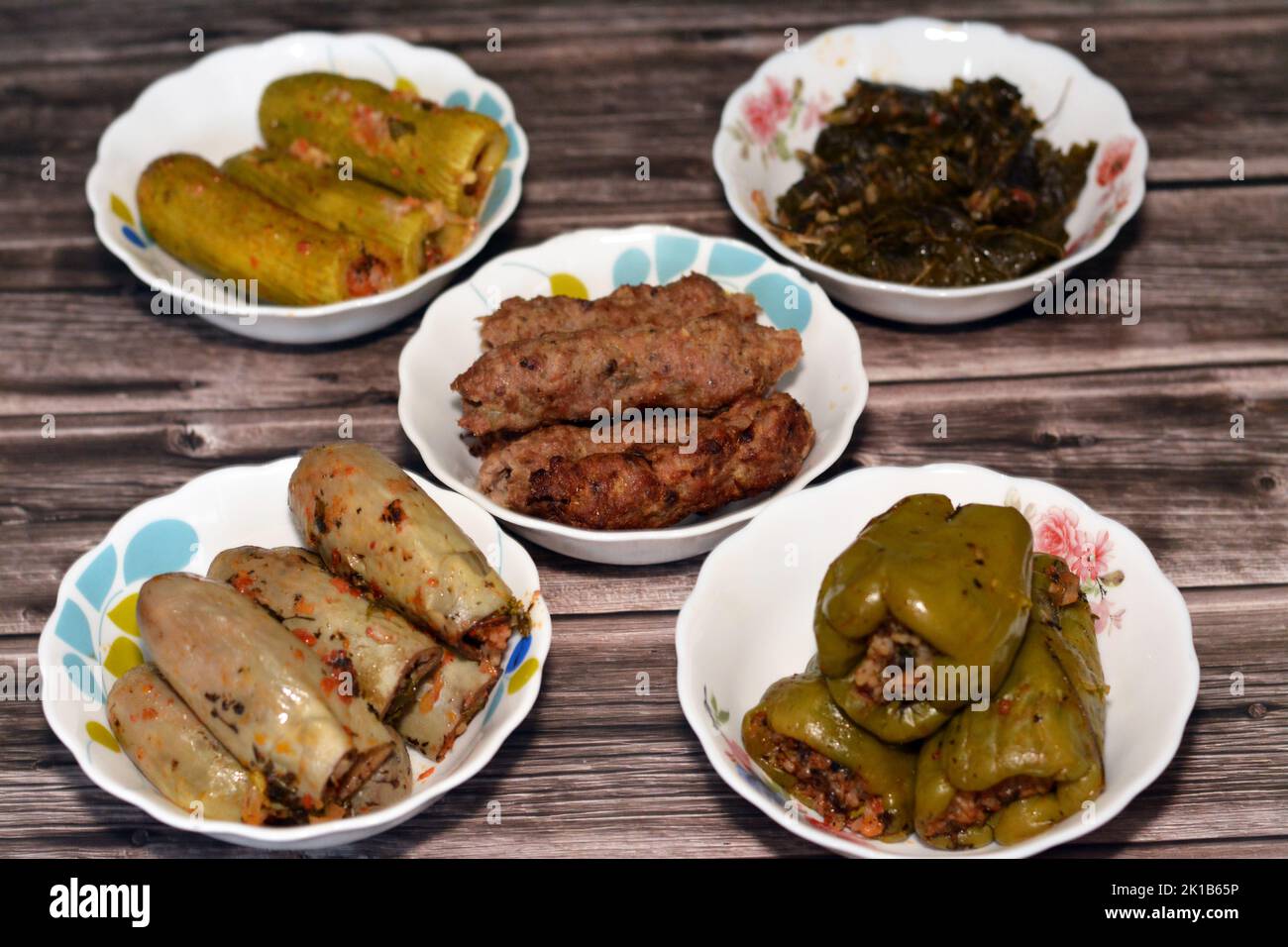 Stuffed squash zucchini Mahshi, eggplants, wrapped grape leaves, bell ...