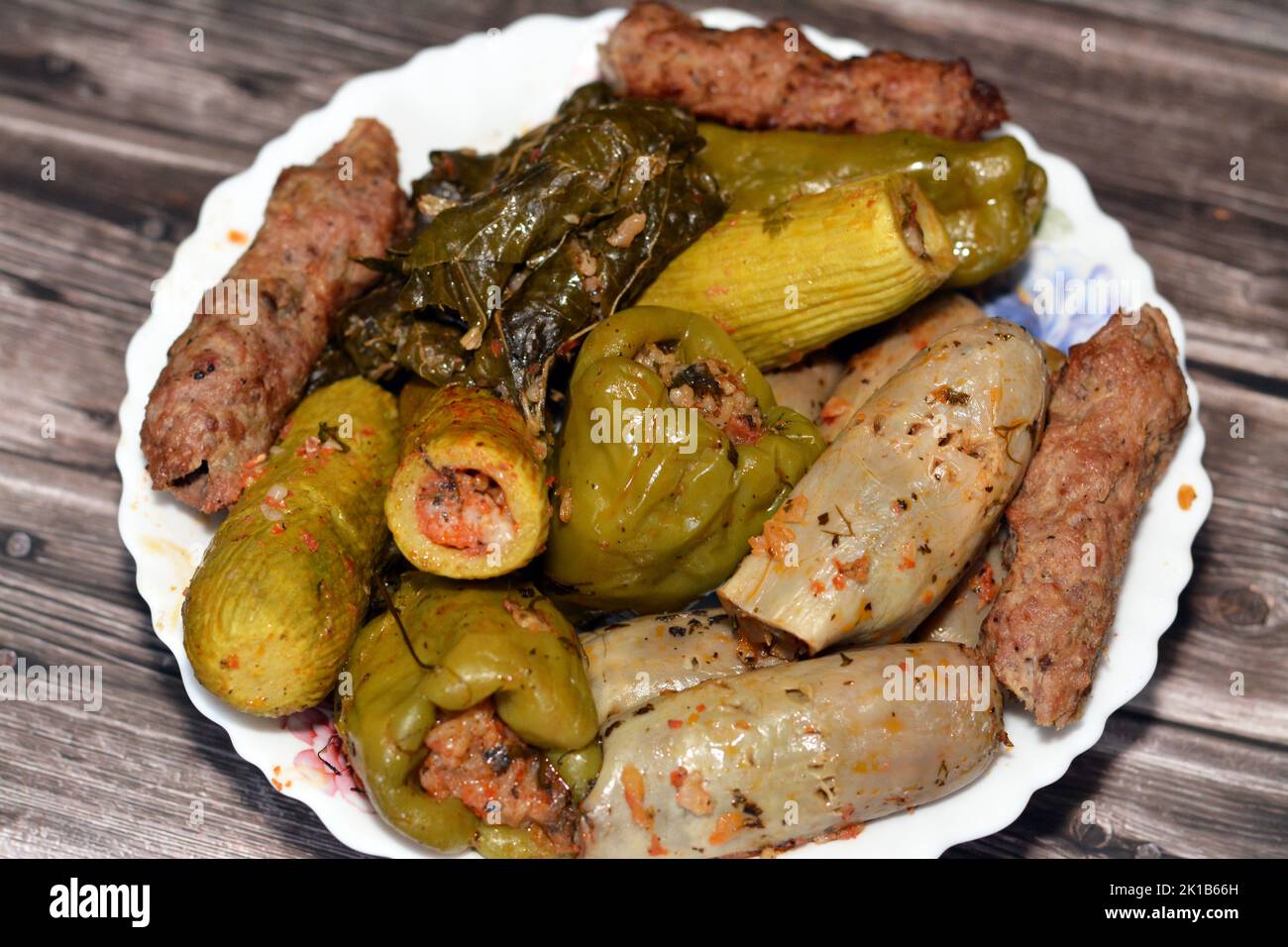 Stuffed squash zucchini Mahshi, eggplants, wrapped grape leaves, bell ...