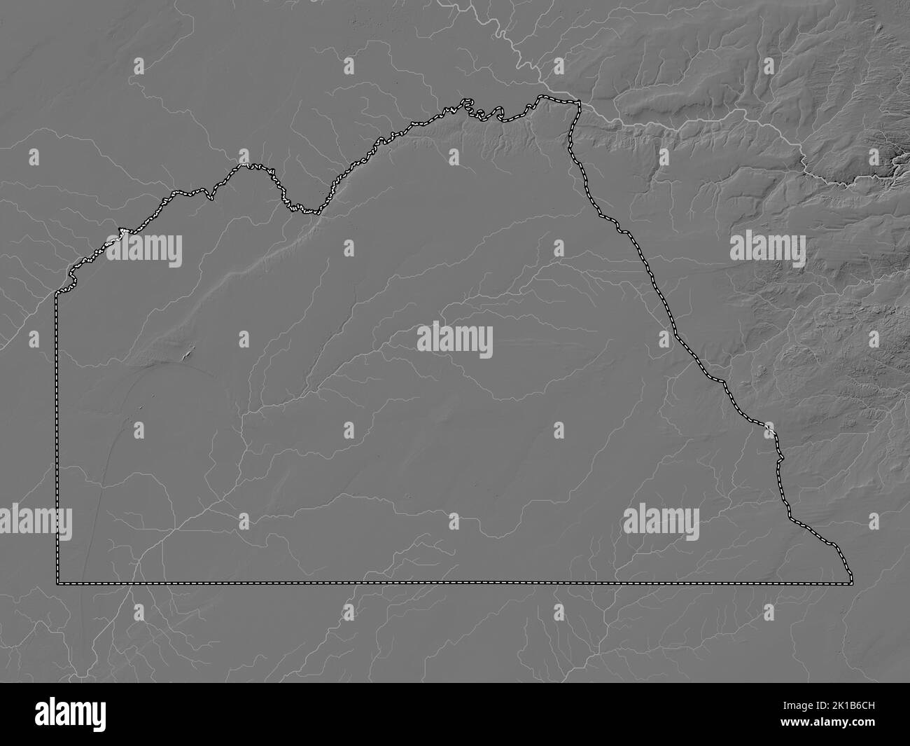 Chobe, district of Botswana. Bilevel elevation map with lakes and ...