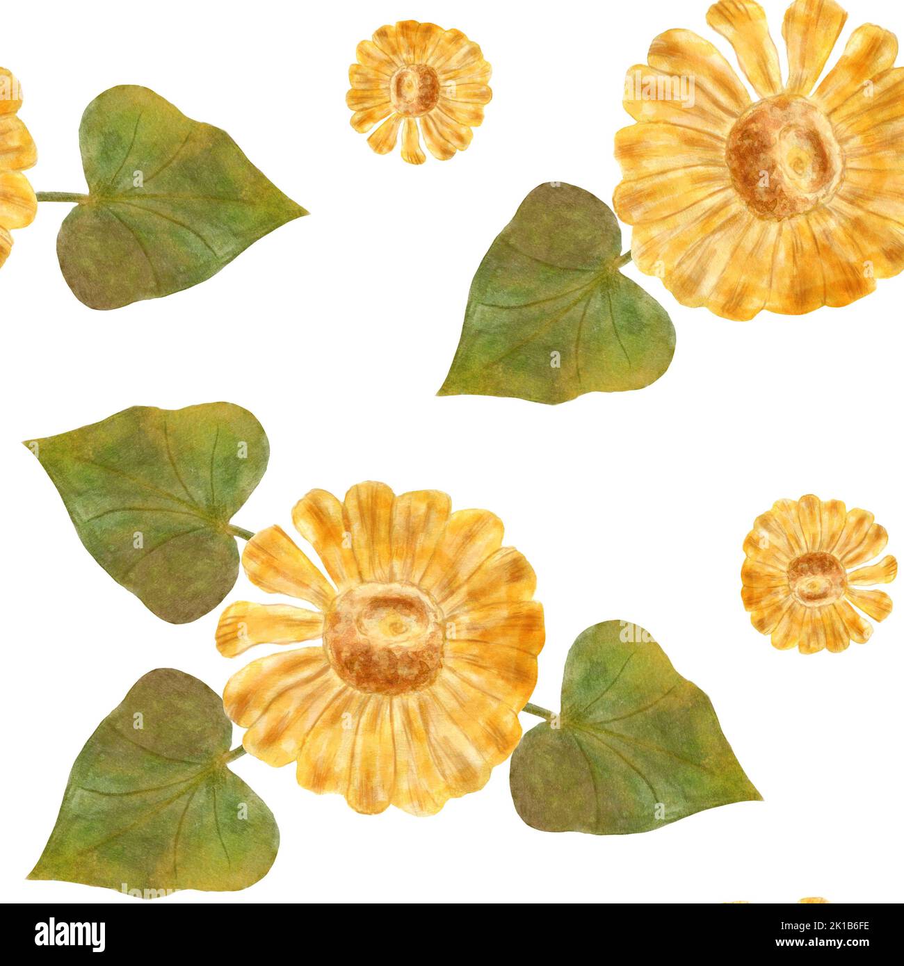 Autumn Watercolor Seamless Pattern with Sunflowers and Leaves. Autumn ...