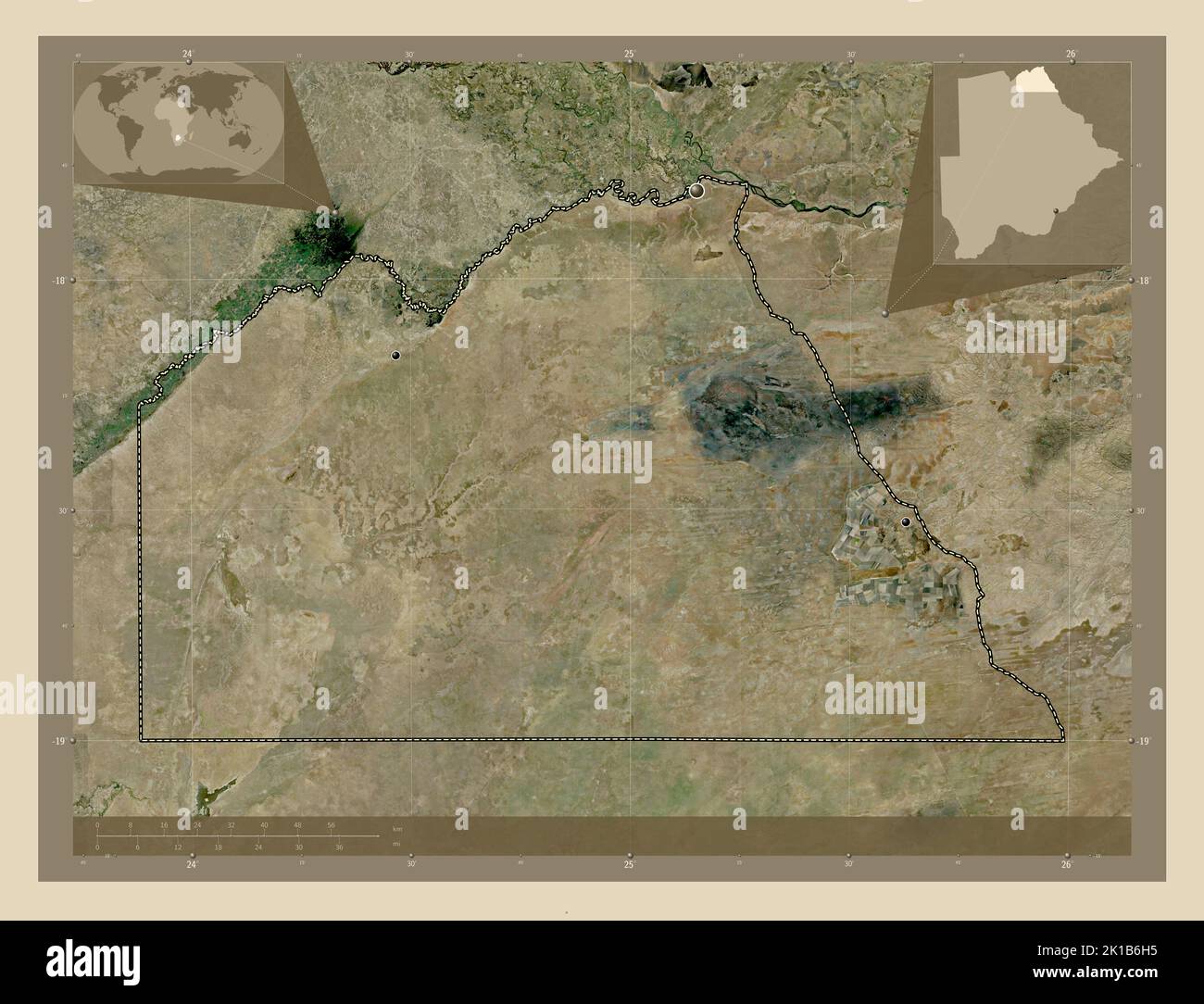 Chobe, district of Botswana. High resolution satellite map. Locations ...