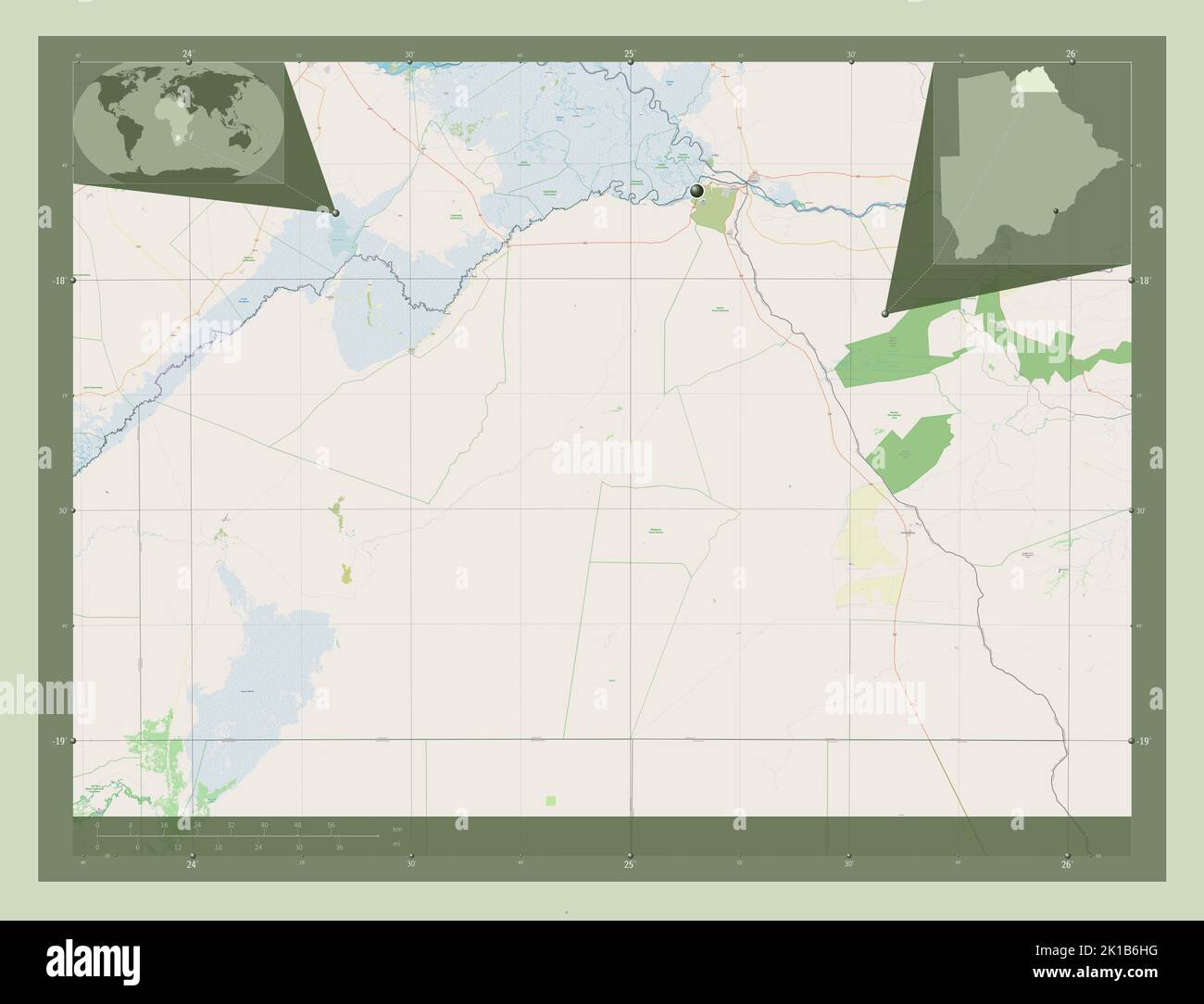 Chobe, district of Botswana. Open Street Map. Corner auxiliary location ...