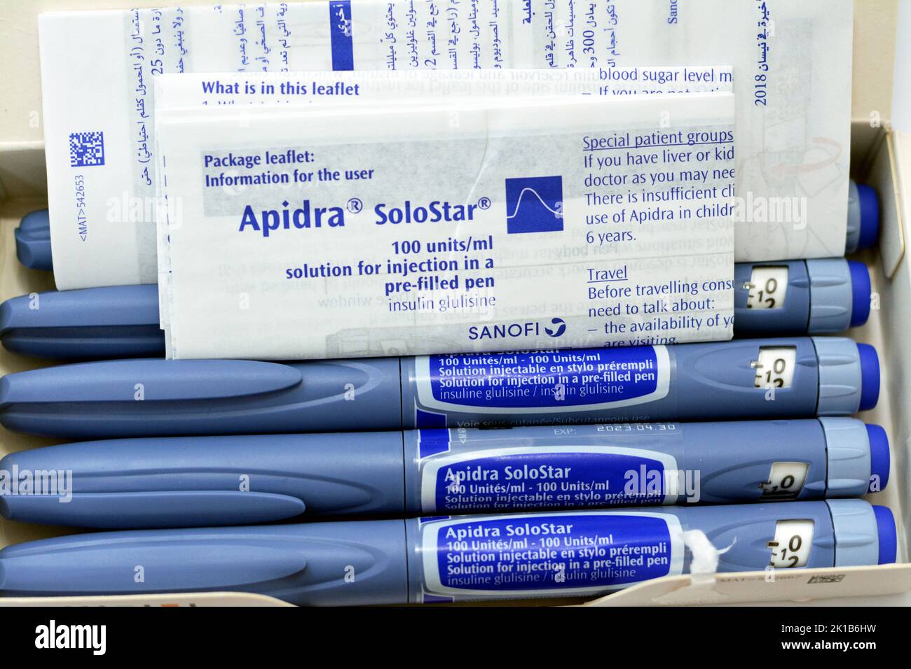 Cairo, Egypt, September 3 2022: Apidra Solostar solution pre-filled pen ...