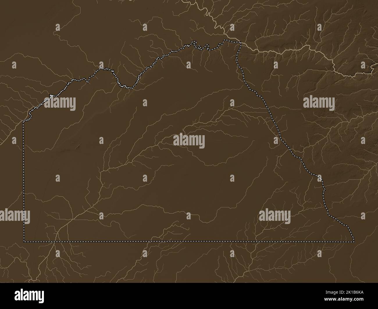 Chobe, district of Botswana. Elevation map colored in sepia tones with ...