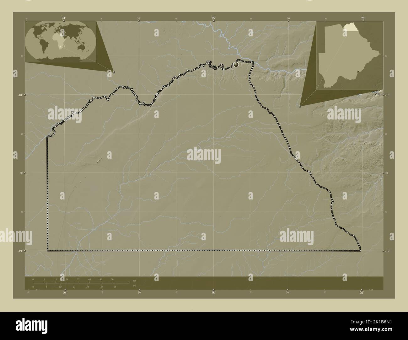 Chobe, district of Botswana. Elevation map colored in wiki style with ...