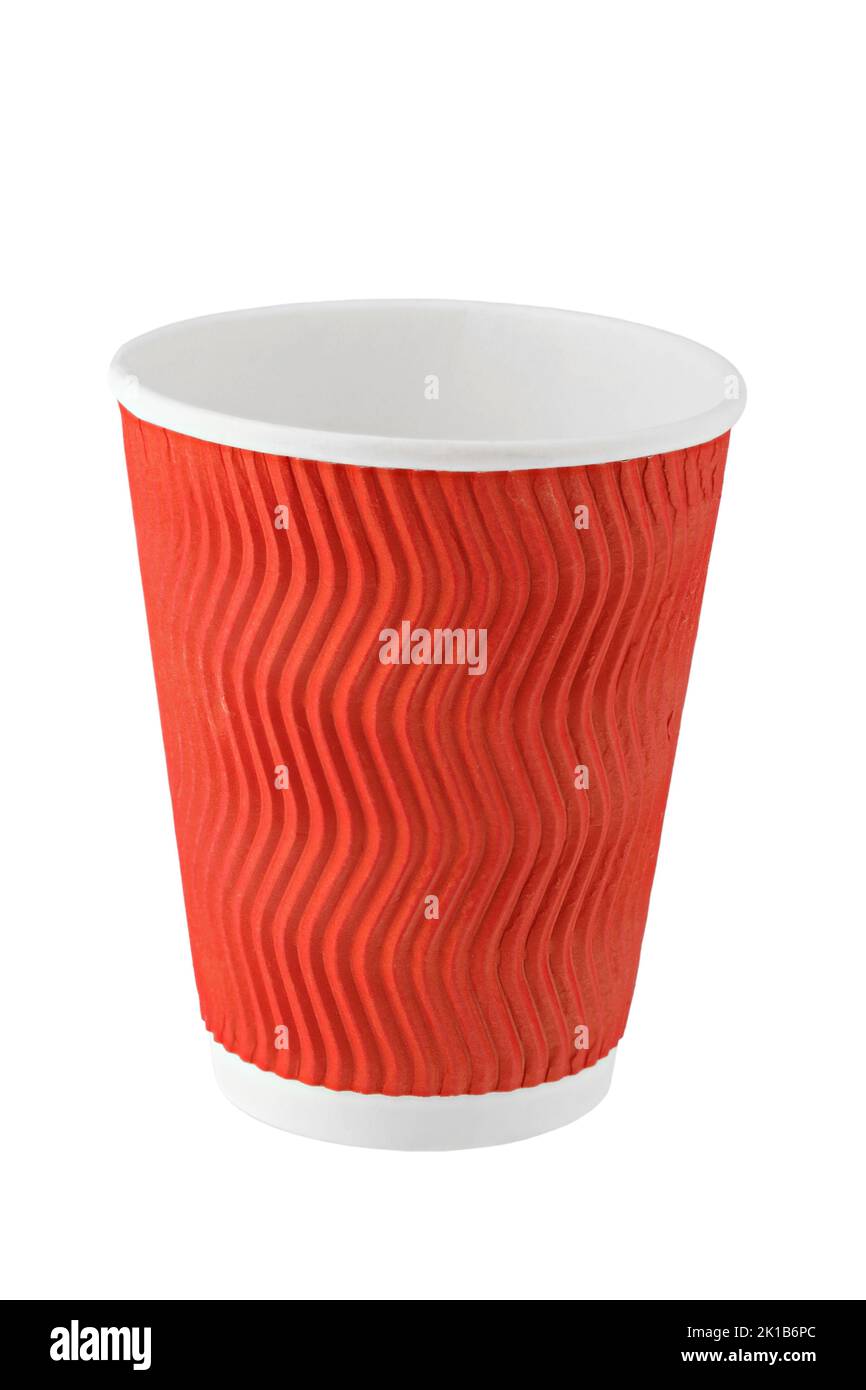 Empty red disposable paper cup for drinks isolated on white background ...