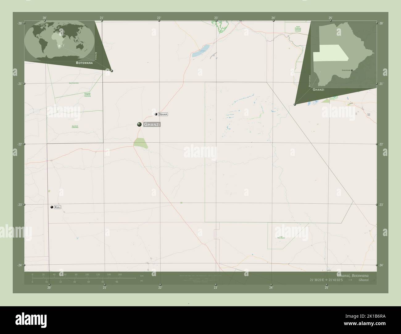 Ghanzi, district of Botswana. Open Street Map. Locations and names of ...