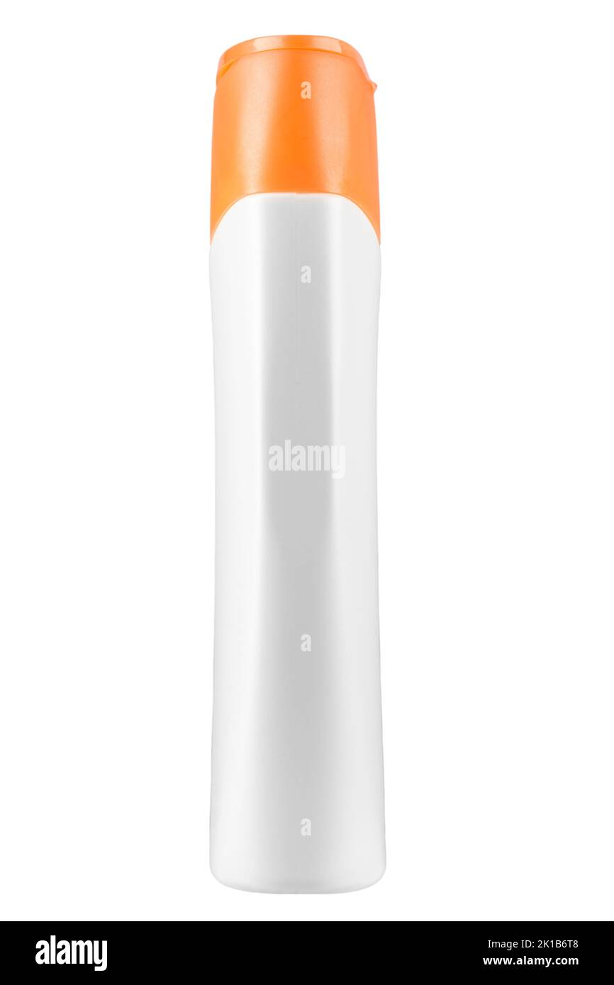 Plastic shampoo bottle with flip-top lid isolated on white background ...