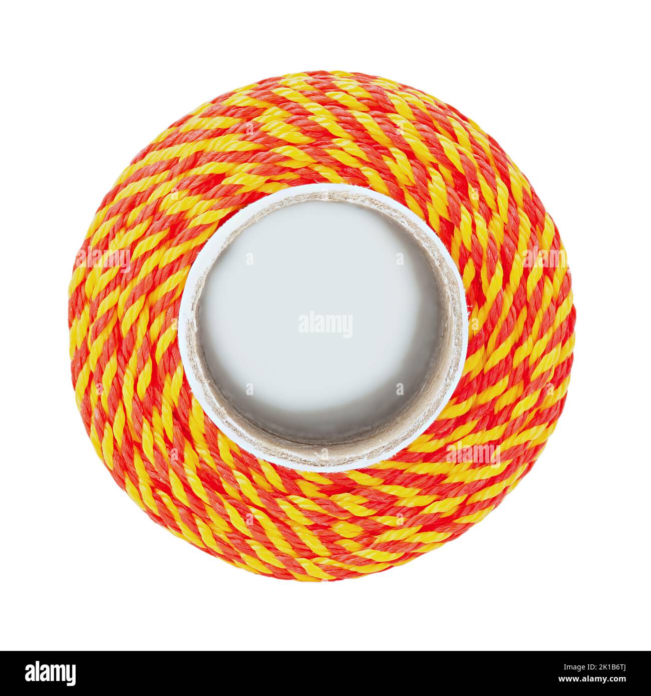 Skein of yellow-red rope isolated on white background. Closeup Textile ...