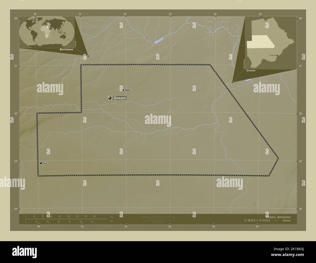 Ghanzi, district of Botswana. Elevation map colored in wiki style with ...