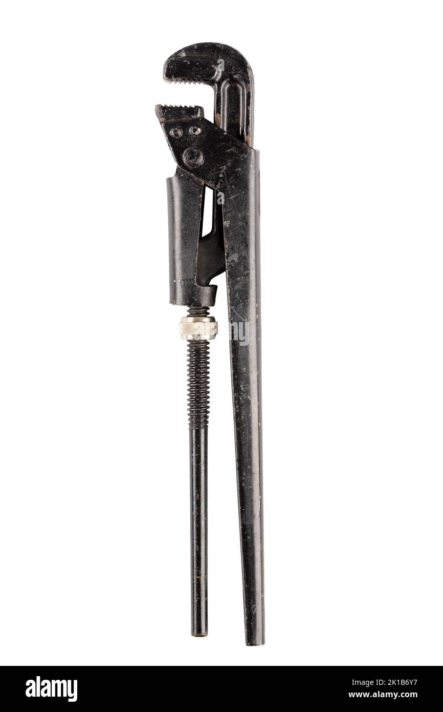 Pipe wrench isolated on white background. Black adjustable pipe wrench tool. File contains ...
