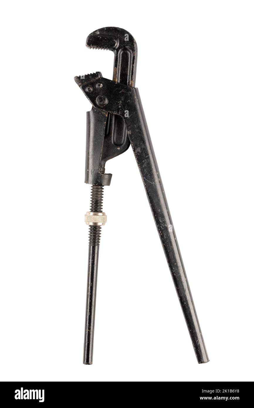 Pipe wrench isolated on white background. Black adjustable pipe wrench tool. File contains ...