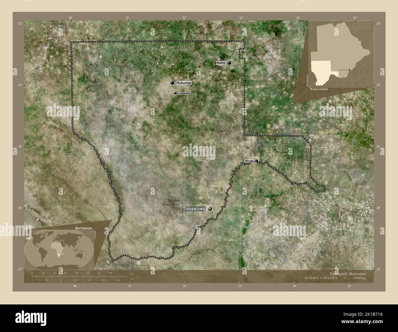 Kgalagadi, district of Botswana. High resolution satellite map ...