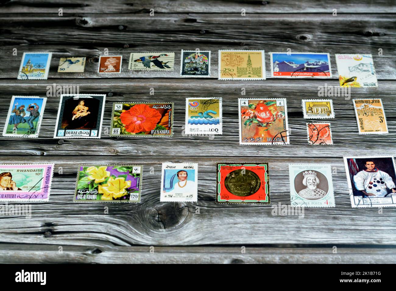 Cairo, Egypt, August 15 2022: Old used historical collection of postage ...