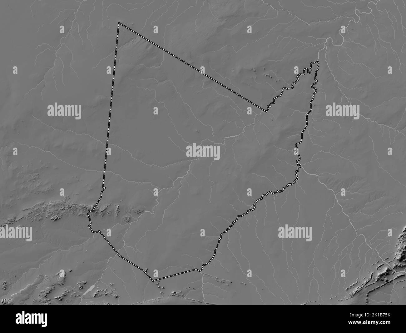 Kgatleng, district of Botswana. Bilevel elevation map with lakes and ...