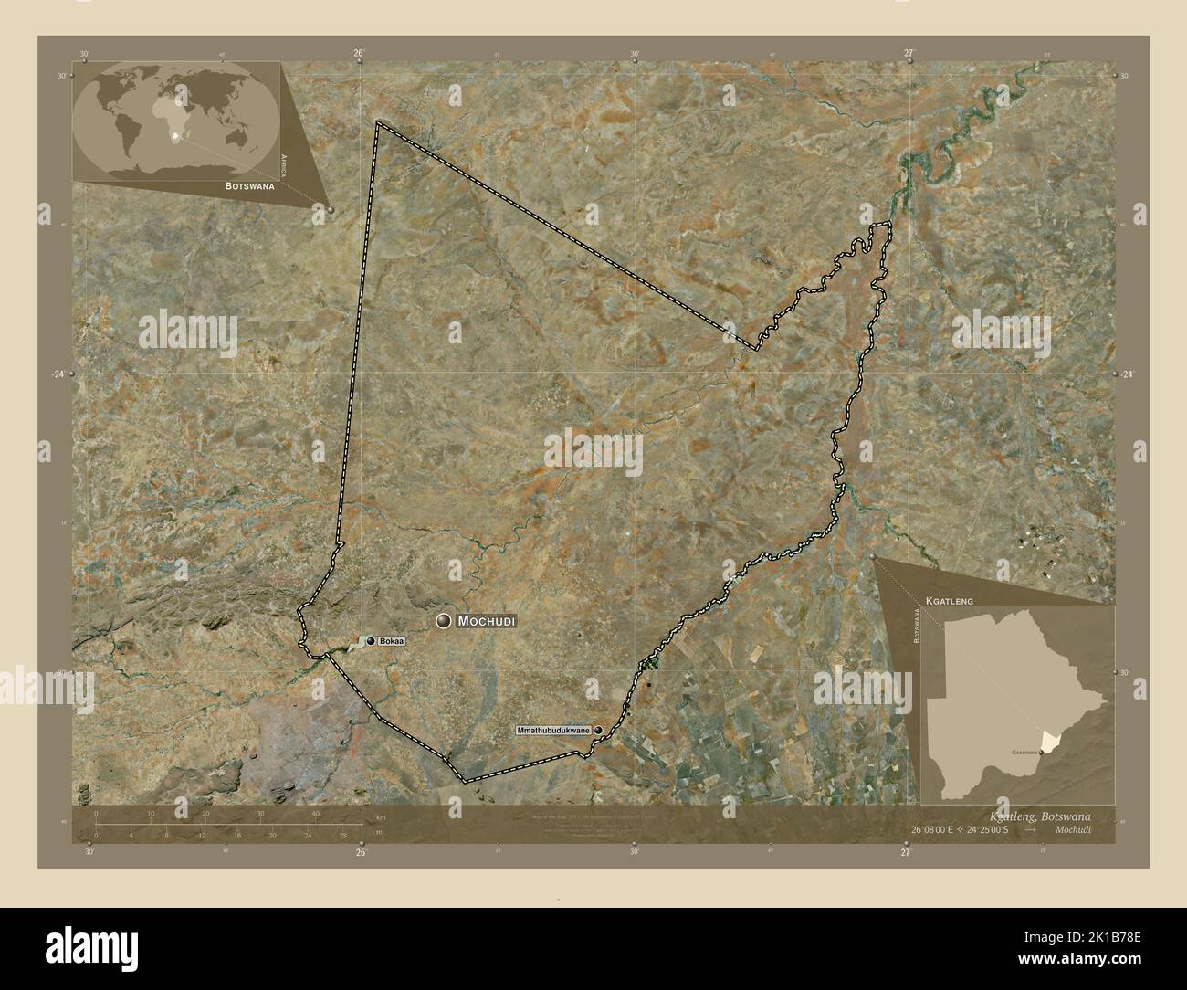 Kgatleng, district of Botswana. High resolution satellite map ...