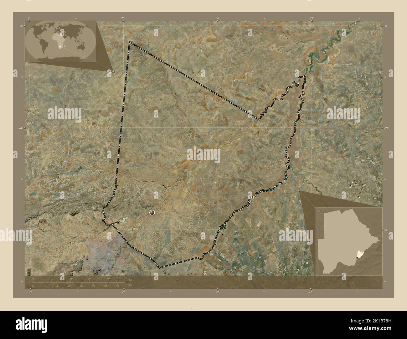 Kgatleng, district of Botswana. High resolution satellite map. Corner ...