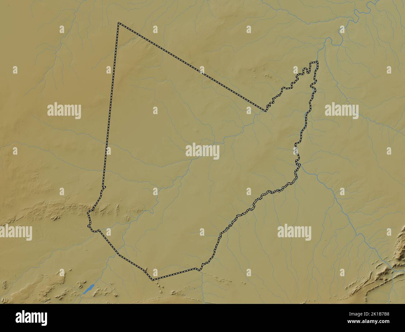 Kgatleng, district of Botswana. Colored elevation map with lakes and ...