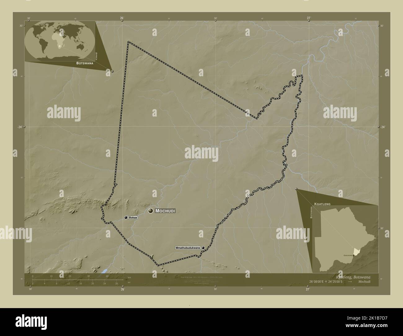 Kgatleng, district of Botswana. Elevation map colored in wiki style ...