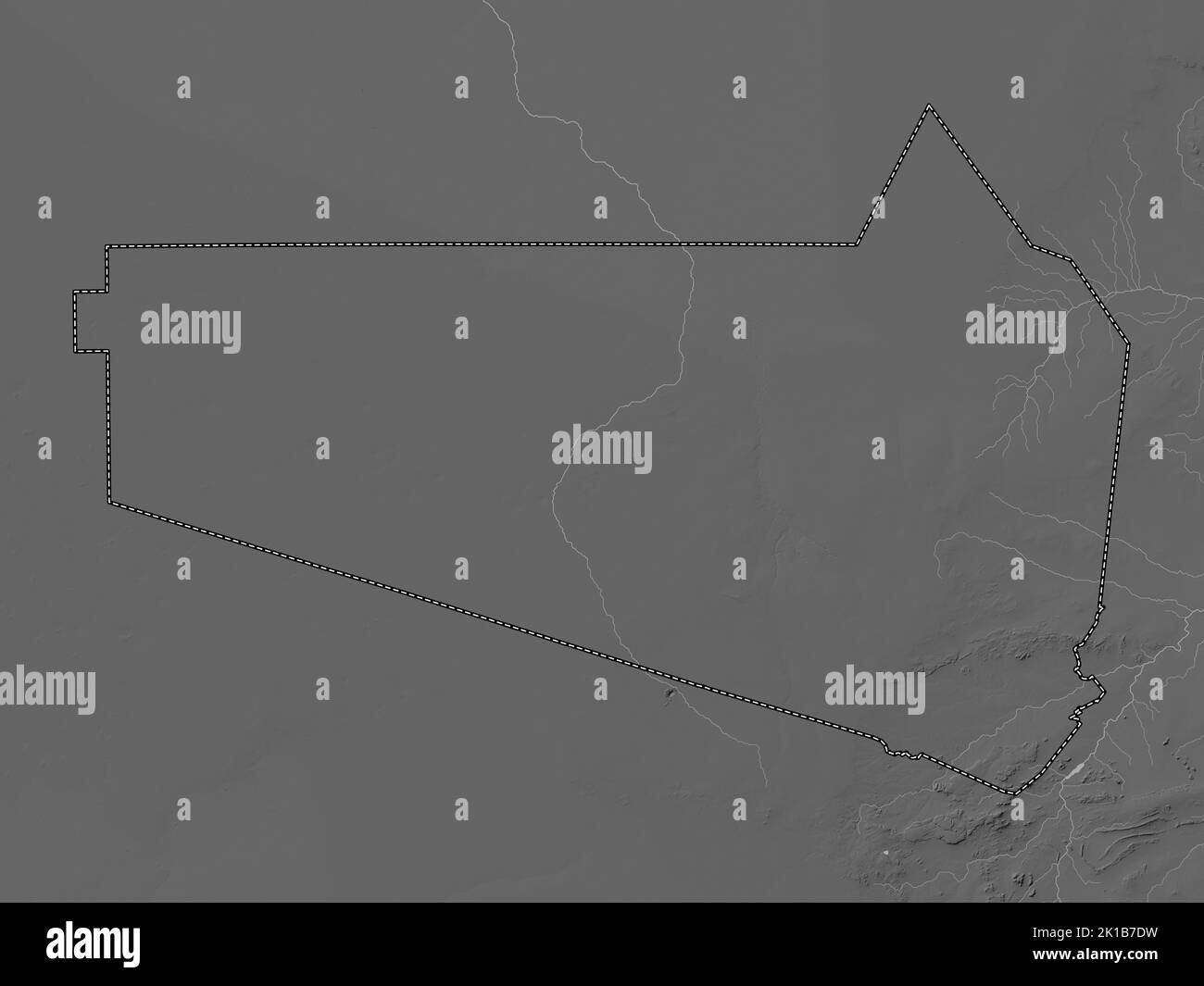 Kweneng, district of Botswana. Grayscale elevation map with lakes and ...