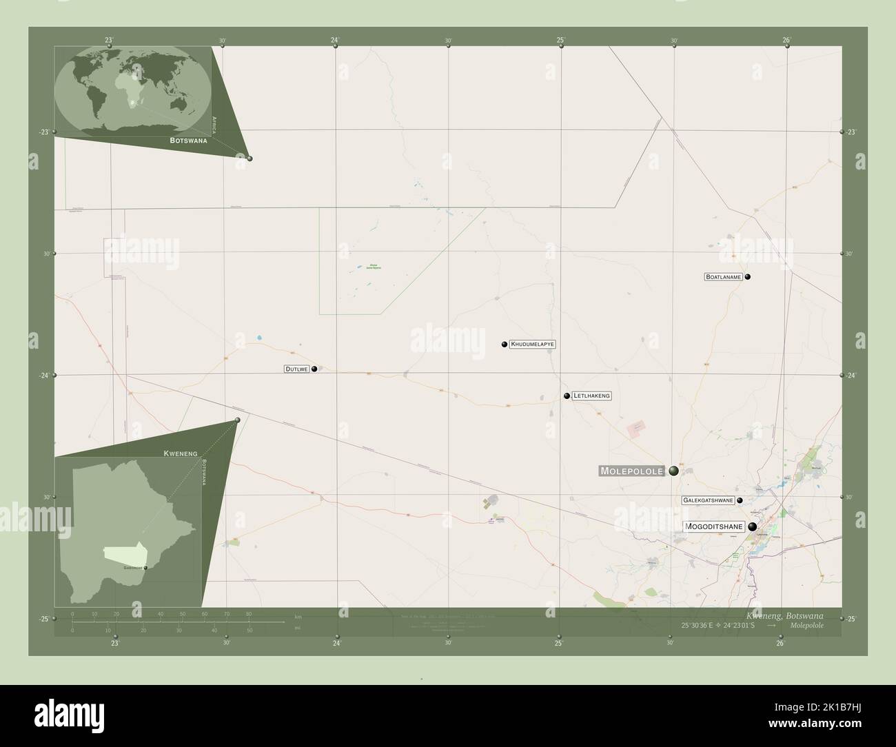 Kweneng, district of Botswana. Open Street Map. Locations and names of ...