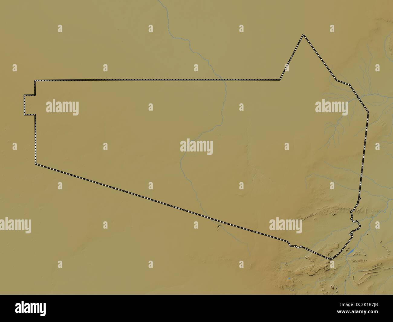 Kweneng, district of Botswana. Colored elevation map with lakes and ...