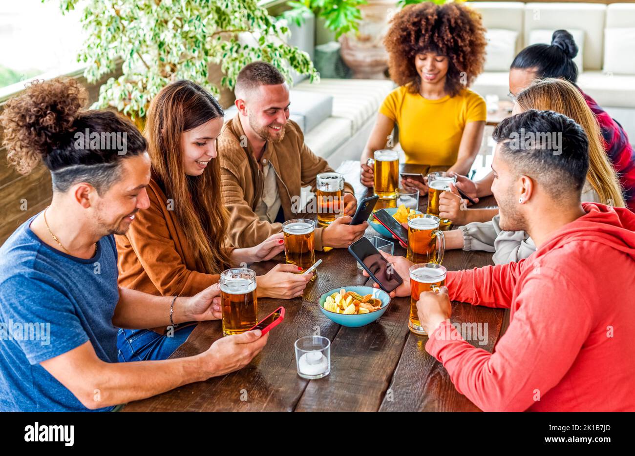 International Group Of Friends Drinking Beer During Happy Hour Vacation