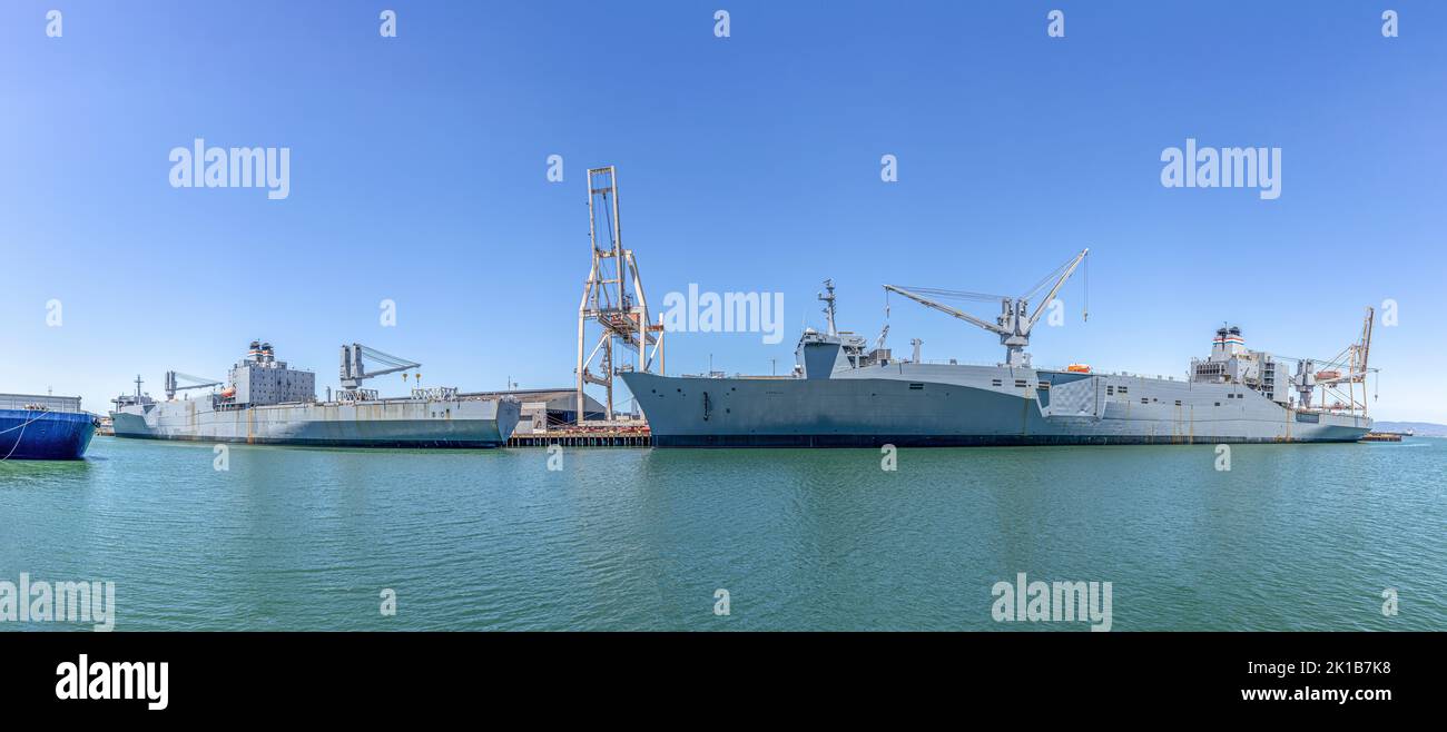 San Francisco, USA - June 6, 2022: Military freighter MS Capella and ...