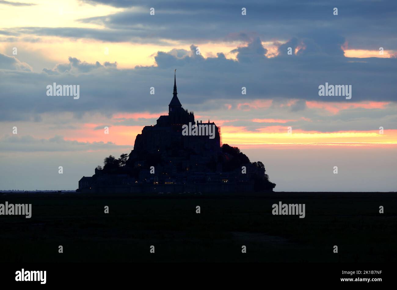 Silhouette of the abbey of Mont Saint michel in Normandy in the North ...