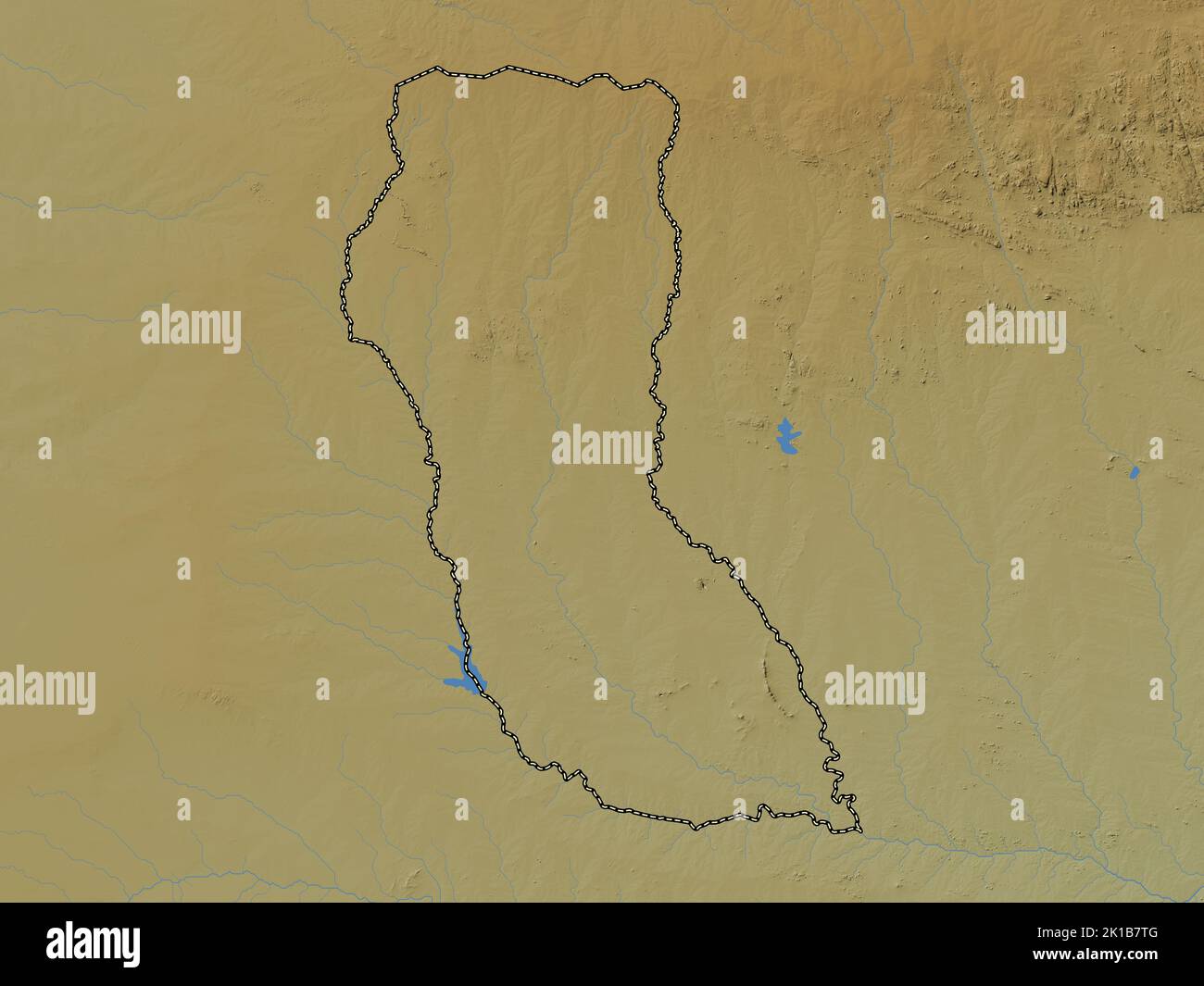 North-East, district of Botswana. Colored elevation map with lakes and ...