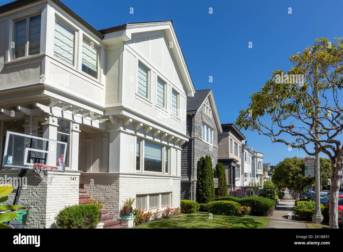 San Francisco, USA - June 6, 2022: older houses in victorian style and ...