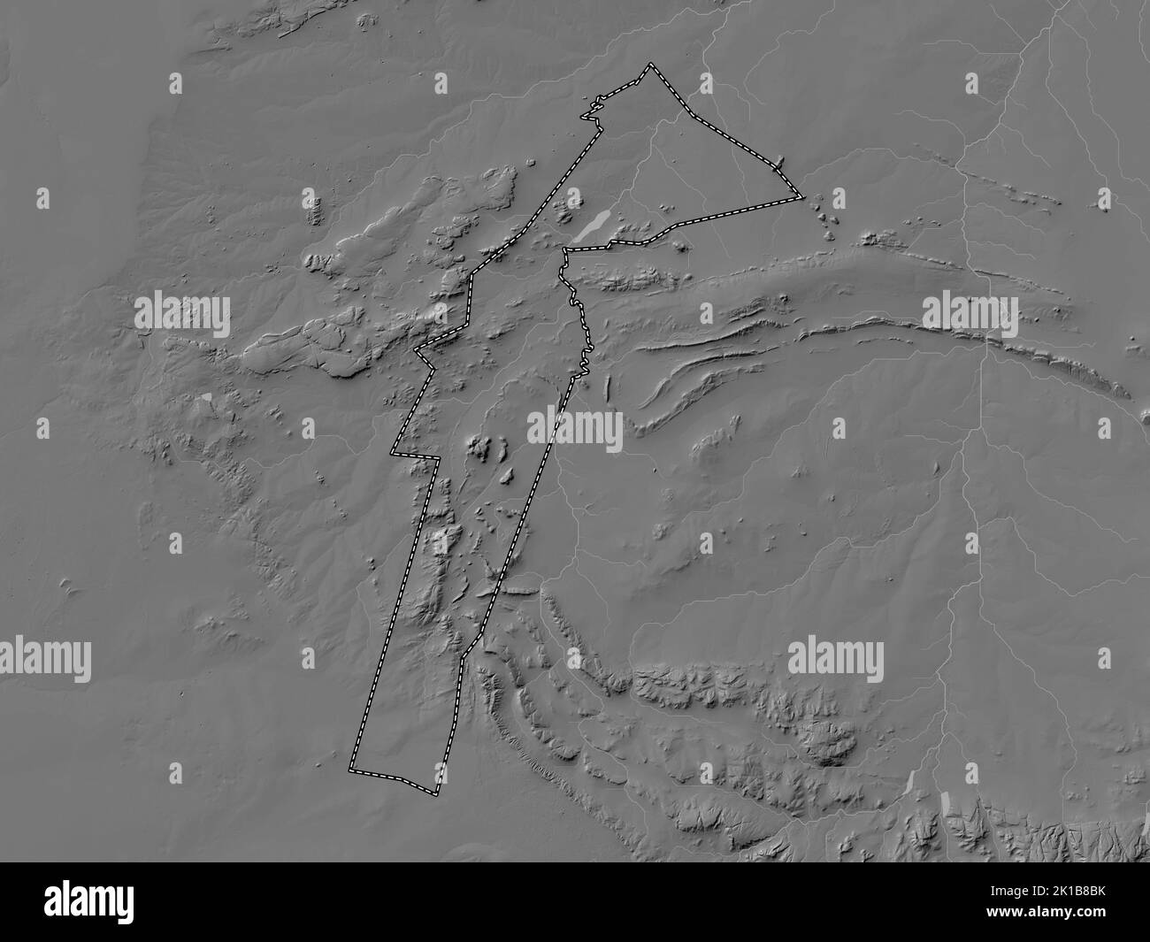 South-East, district of Botswana. Bilevel elevation map with lakes and ...