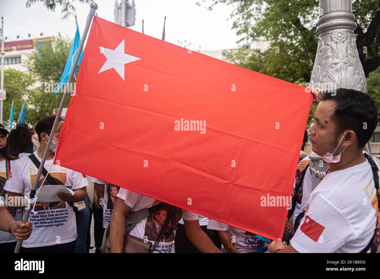 Bangkok, Thailand. 17th Sep, 2022. Protesters hold a National League ...