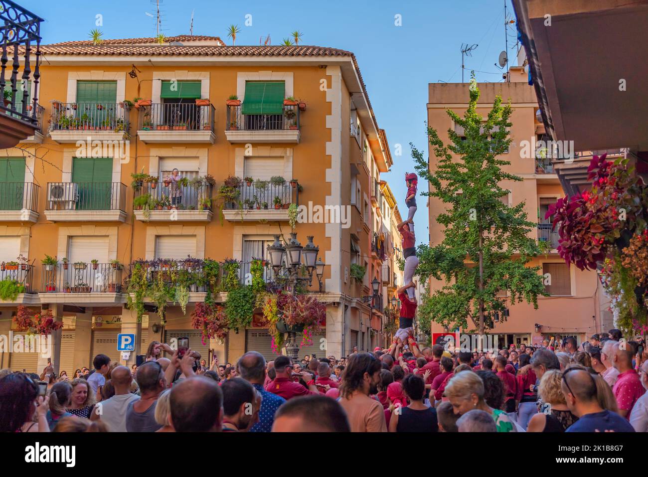 CAMBRILS, SPAIN - SEPTEMBER 04.2022: Castells Performance, a castell is ...