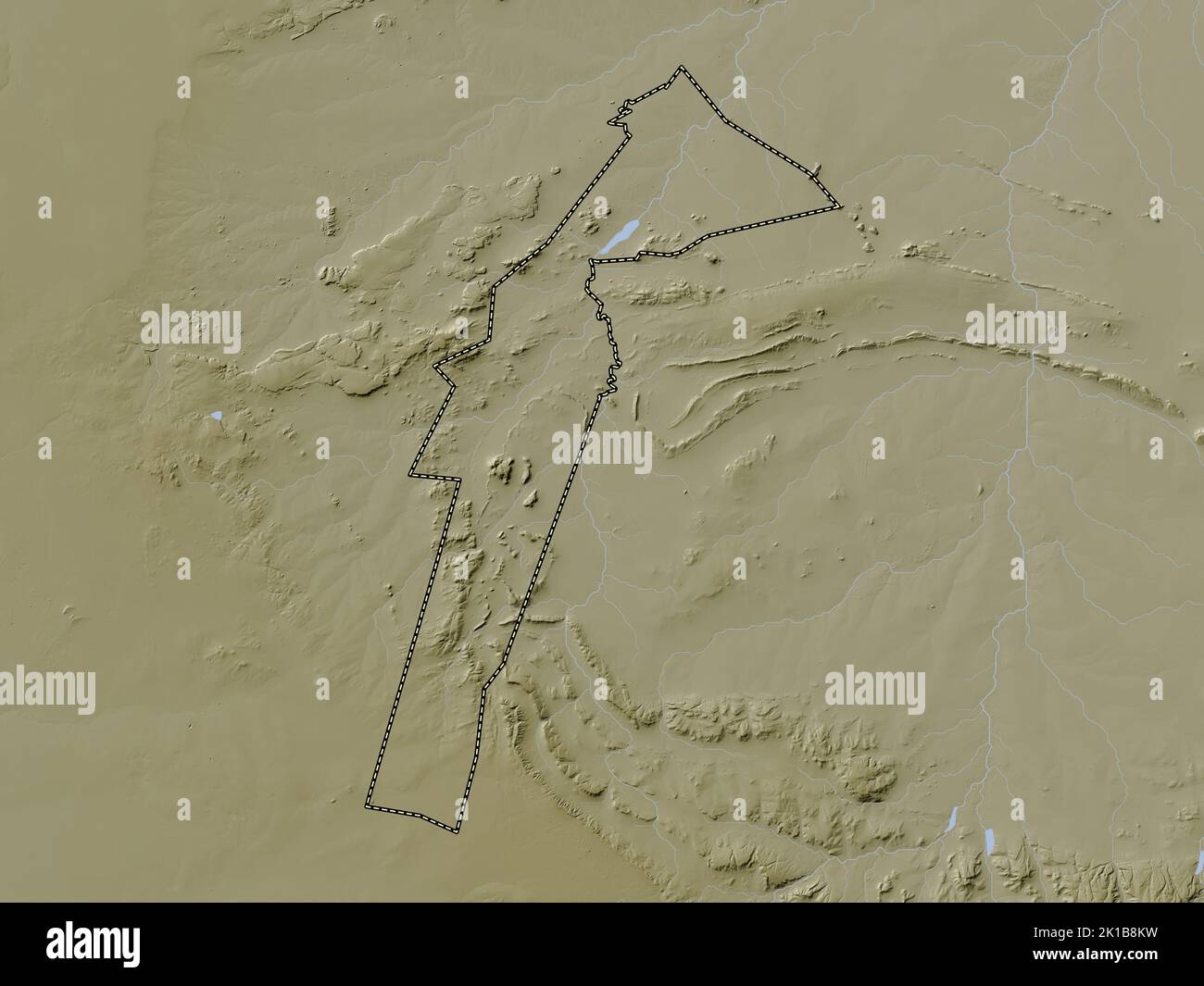 South-East, district of Botswana. Elevation map colored in wiki style ...