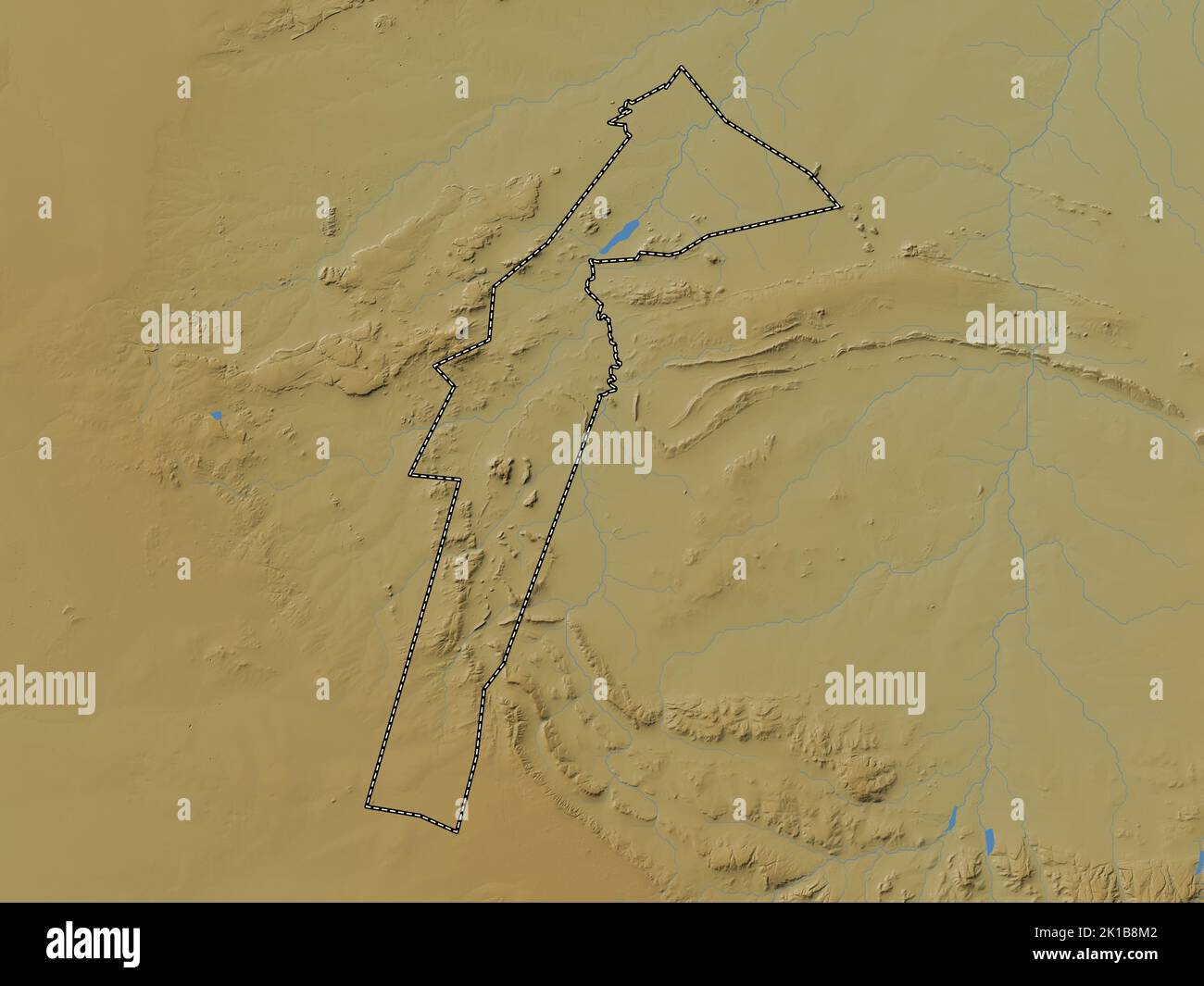 South-East, district of Botswana. Colored elevation map with lakes and ...