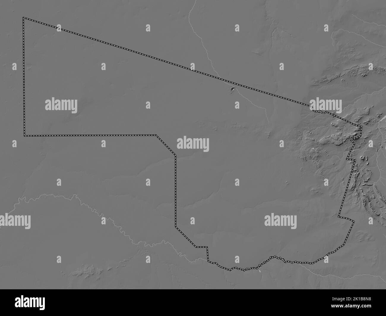 Southern, district of Botswana. Bilevel elevation map with lakes and ...