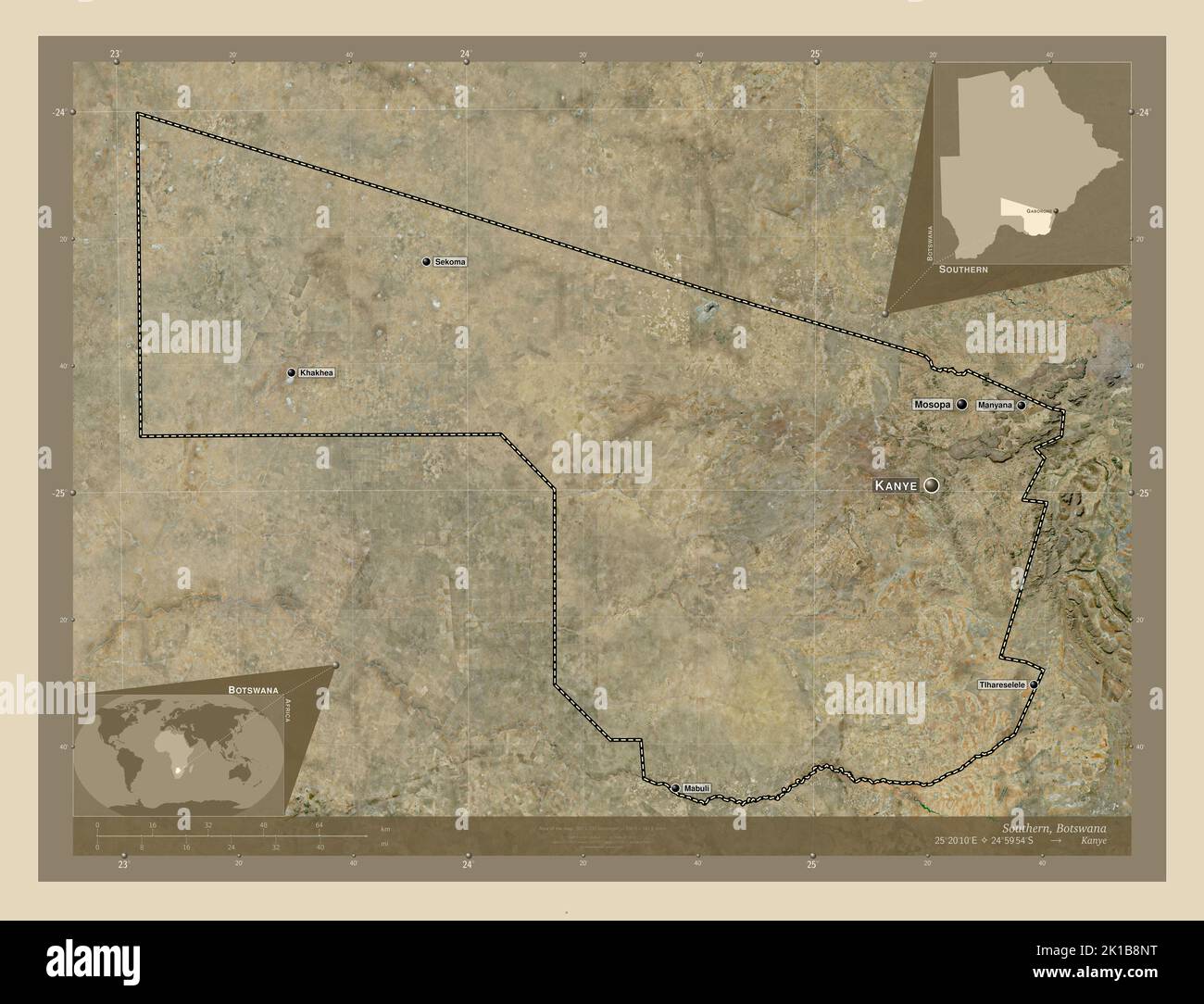 Southern, district of Botswana. High resolution satellite map ...