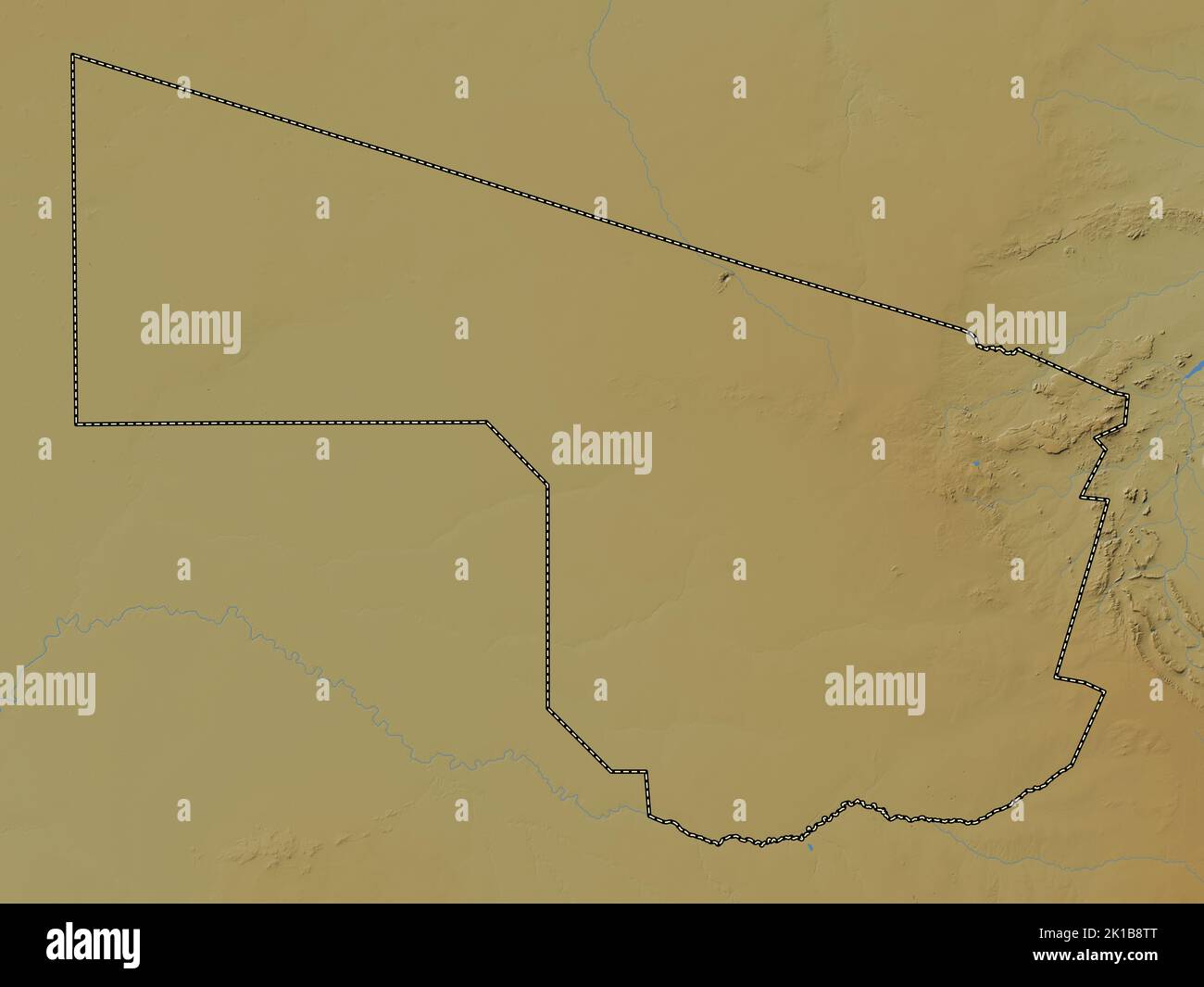Southern, district of Botswana. Colored elevation map with lakes and ...
