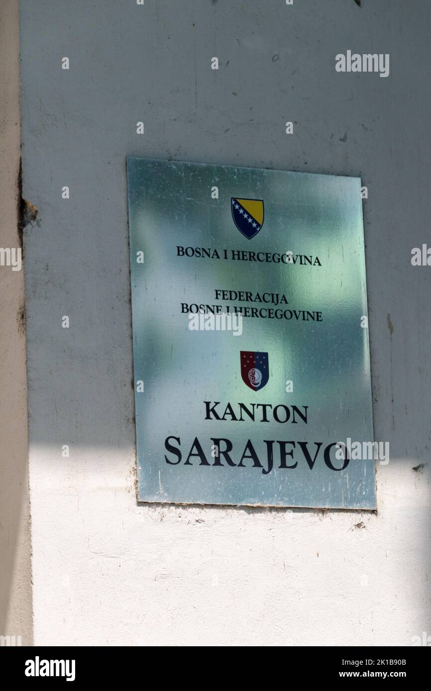Sarajevo, Bosnia and Herzegovina - June 3, 2022: Sign of Canton of ...
